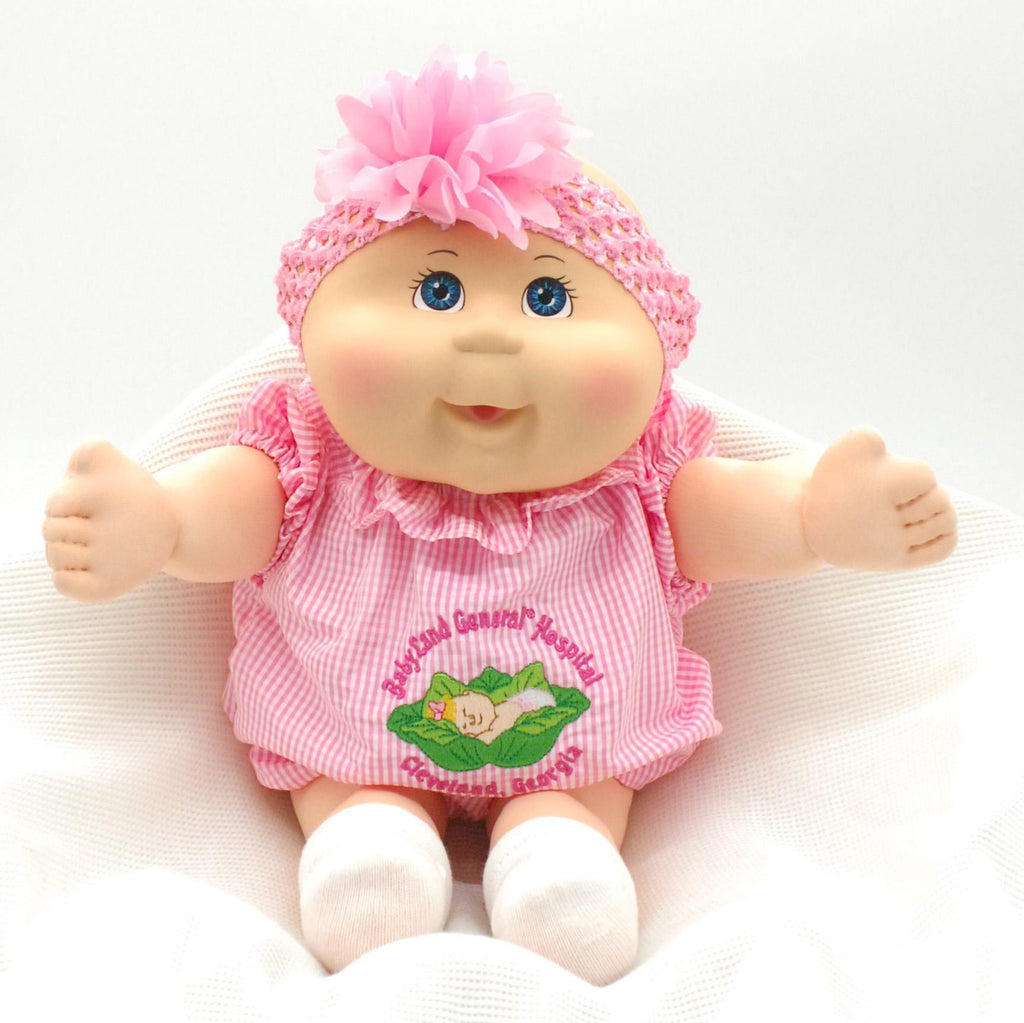 CPW1079-Pink Gingham Sleeping Baby Romper Cabbage Patch Kids