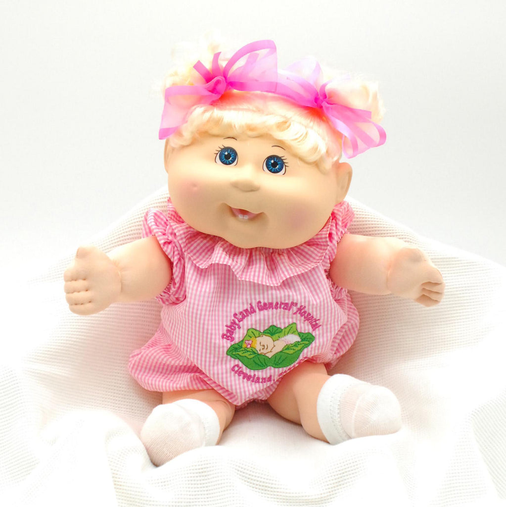 CPW0999-Pink Gingham Sleeping Baby Romper Cabbage Patch Kids